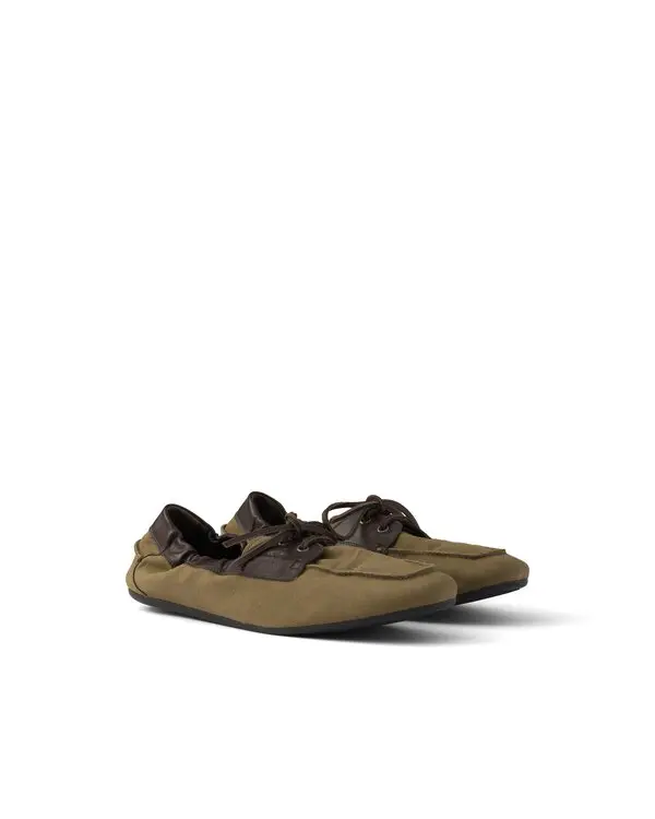 Prada Aged Canvas And Leather Boat Shoes - Forest Green
