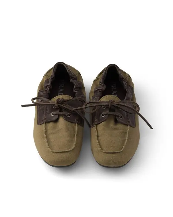 Prada Aged Canvas And Leather Boat Shoes - Forest Green