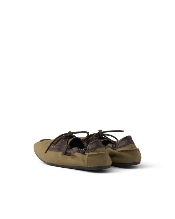 Prada Aged Canvas And Leather Boat Shoes - Forest Green