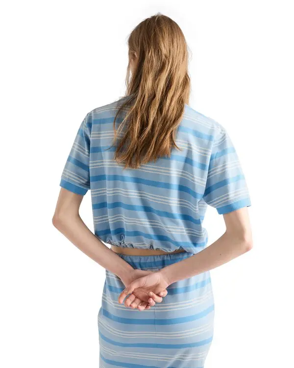 Prada Striped Print Piqué Polo Shirt - Light Blue