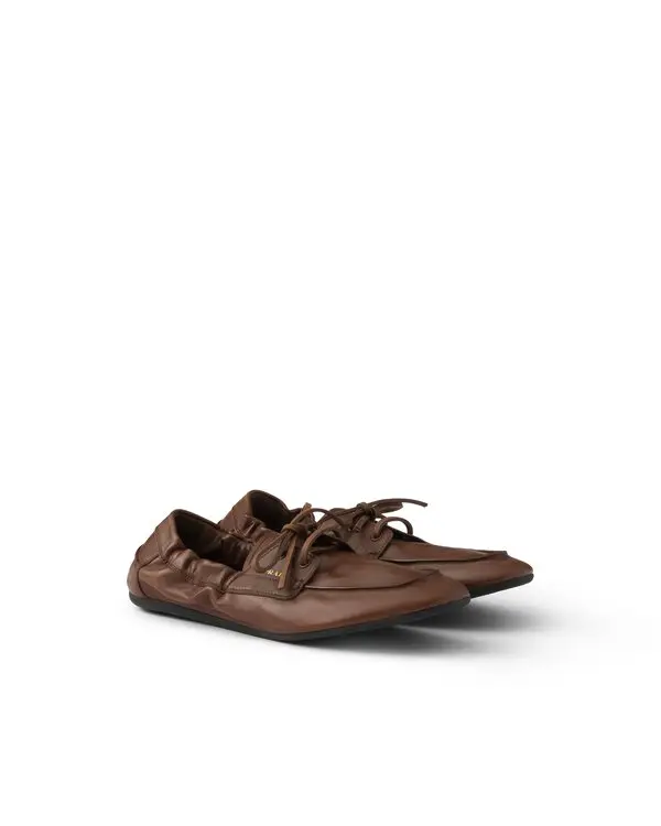 Prada Shuffle Antiqued Leather Loafers - Cognac