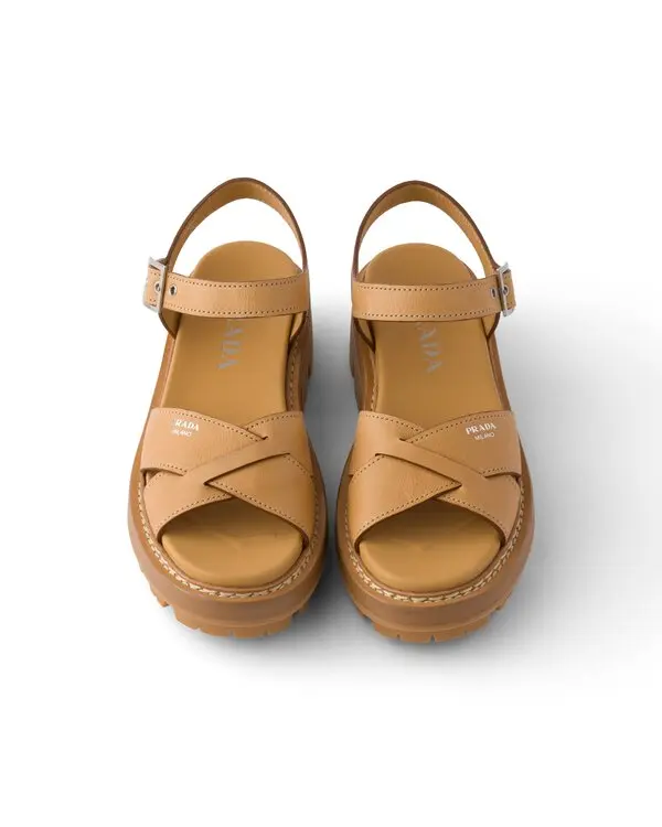 Prada Leather Sandals - Natural