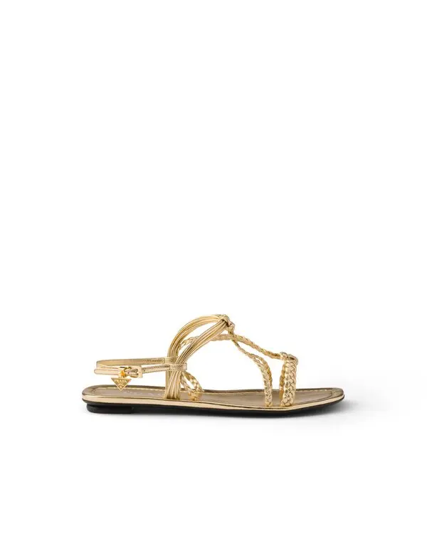 Prada Flat Nappa Leather Sandals - Platinum