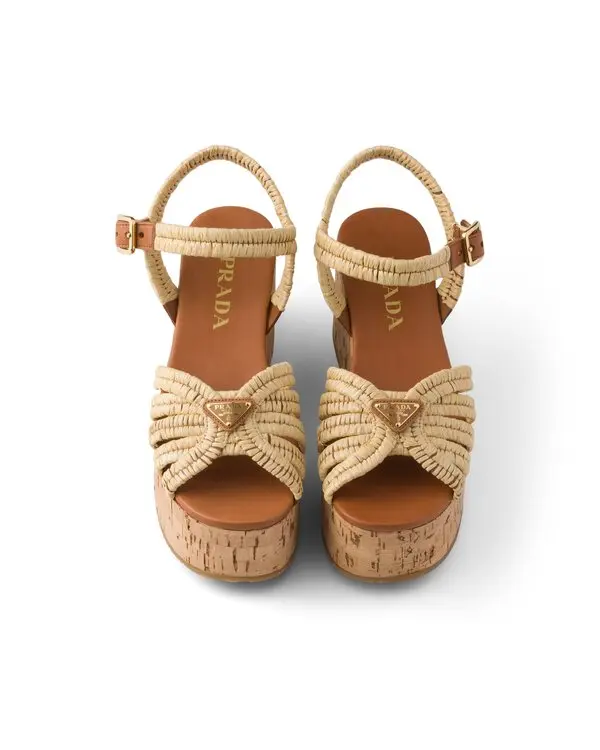 Prada Crochet Platform Sandals - Beige