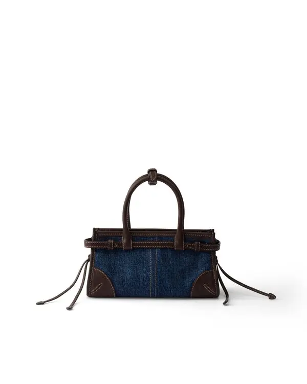 Prada Small Denim And Leather Handbag - Blue/coffee