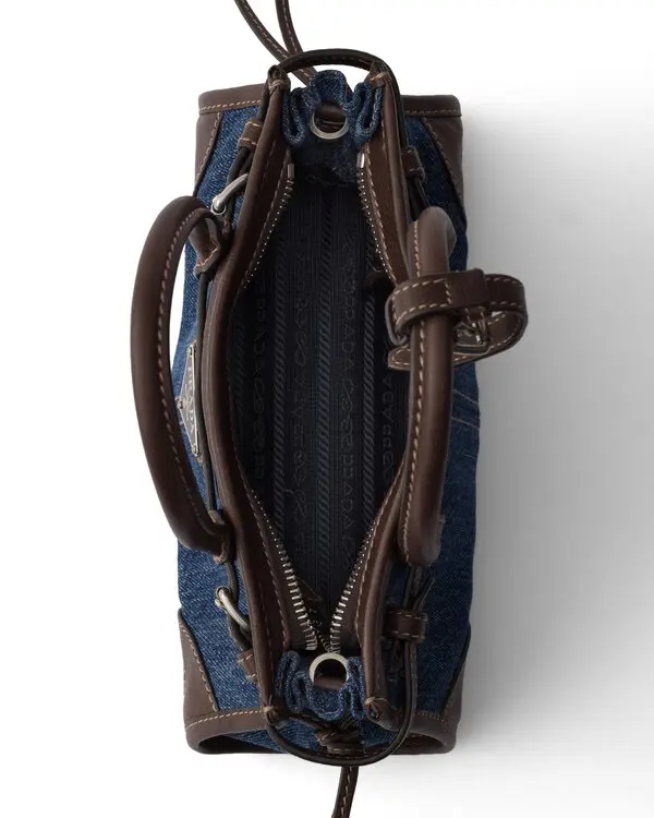 Prada Small Denim And Leather Handbag - Blue/coffee