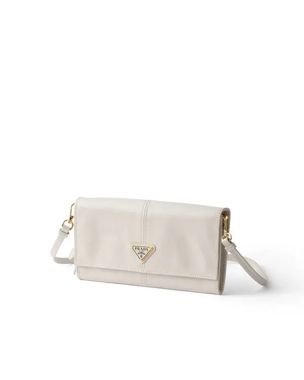 Prada Leather Wallet With Shoulder Strap - White