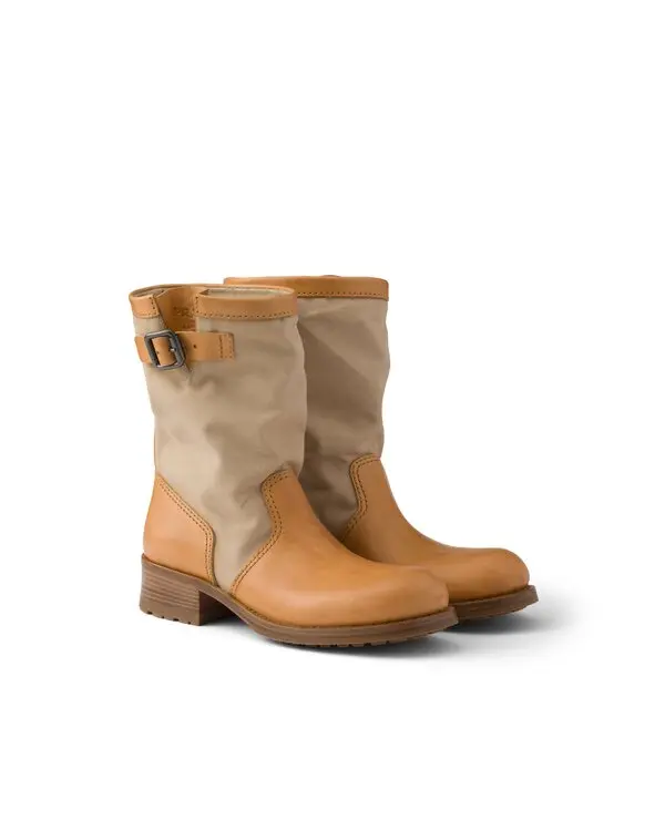 Prada Leather And Canvas Boots - Cord