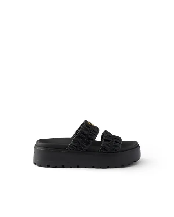 Prada Matelassé Nappa Leather Flatform Slides - Black
