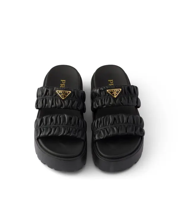 Prada Matelassé Nappa Leather Flatform Slides - Black