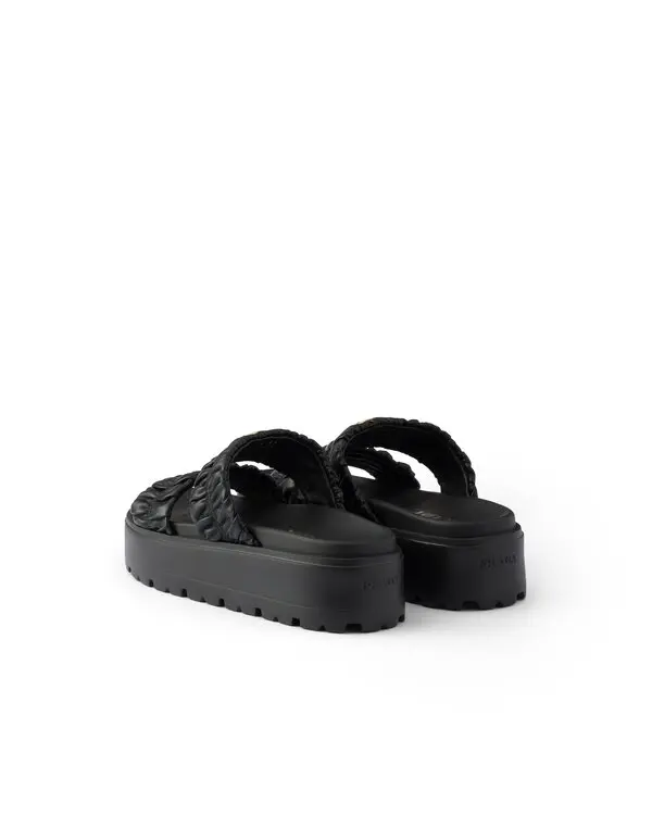 Prada Matelassé Nappa Leather Flatform Slides - Black