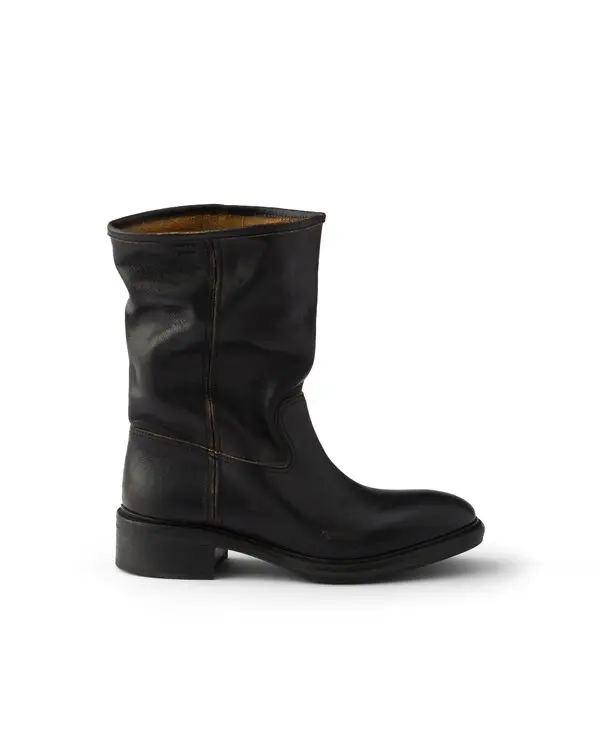 Prada Vintage-effect Leather Mid-calf Boots - Black