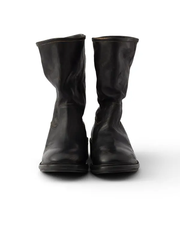 Prada Vintage-effect Leather Mid-calf Boots - Black