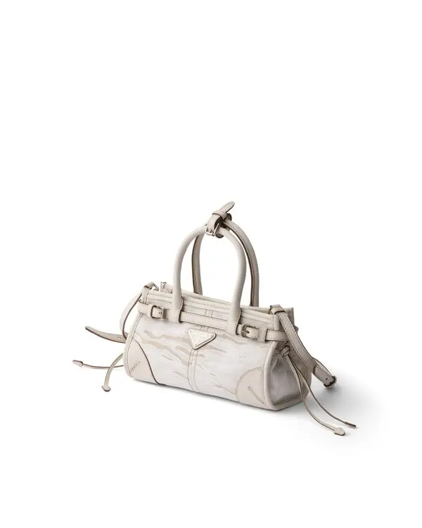 Prada Small Printed Linen And Leather Handbag - White