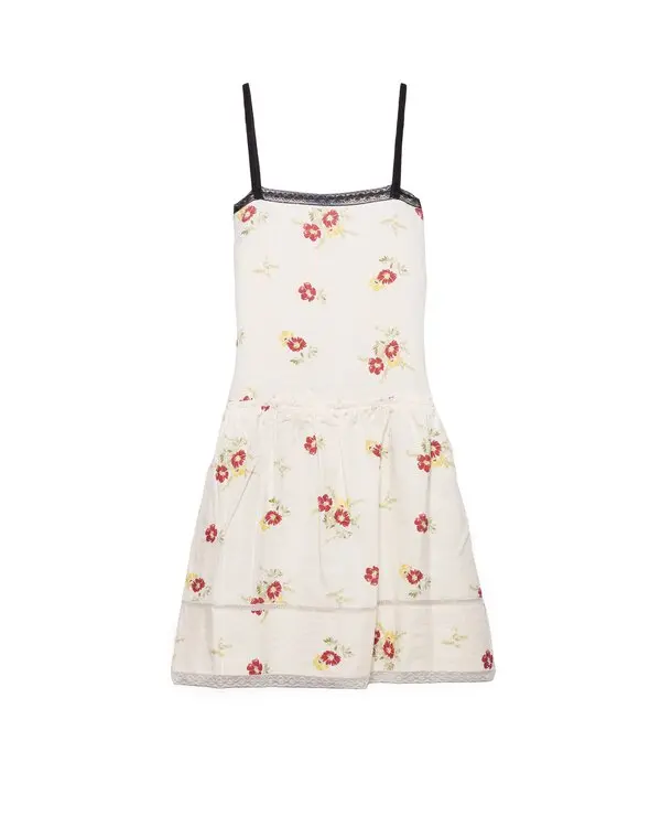 Prada Embroidered Linen Mini Dress - Ruby Red
