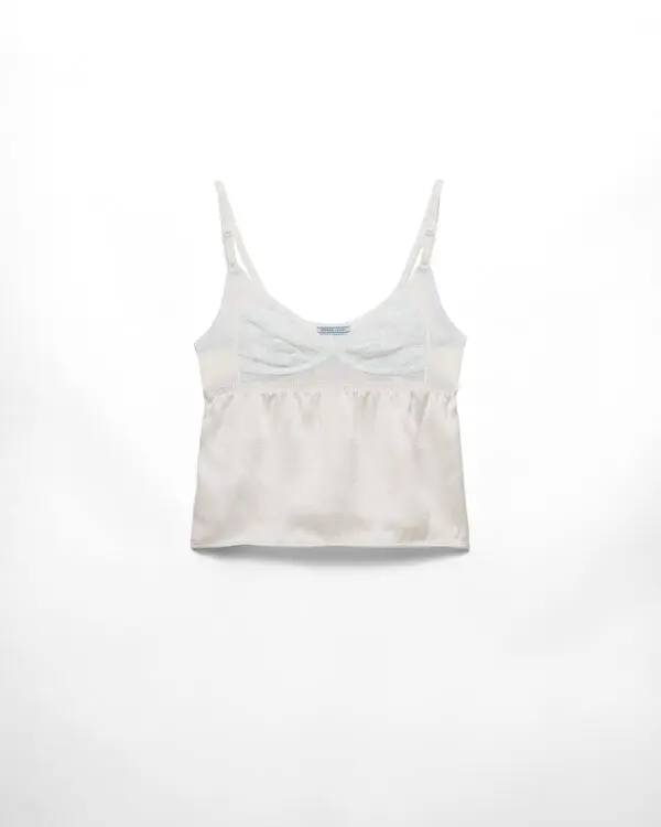 Prada Vintage-look Satin And Lace Bustier Top