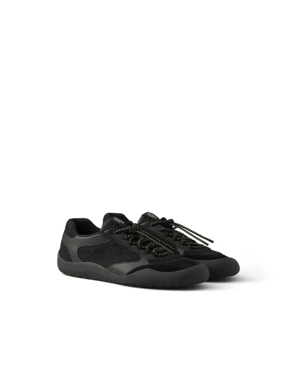 Prada Speedrock Leather And Mesh Sneakers - Black
