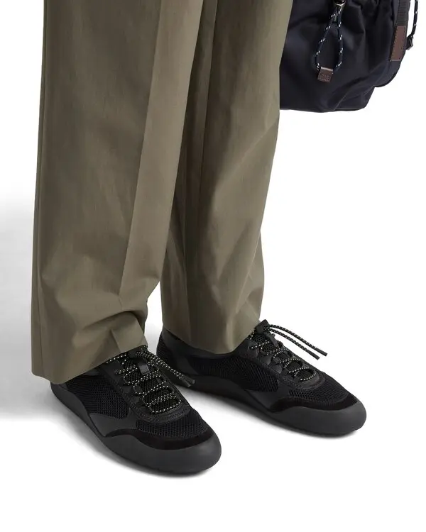 Prada Speedrock Leather And Mesh Sneakers - Black