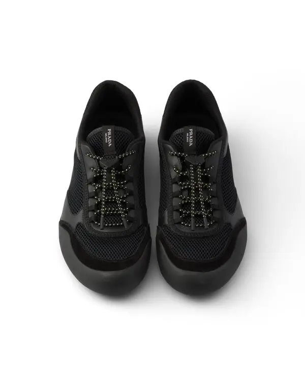 Prada Speedrock Leather And Mesh Sneakers - Black