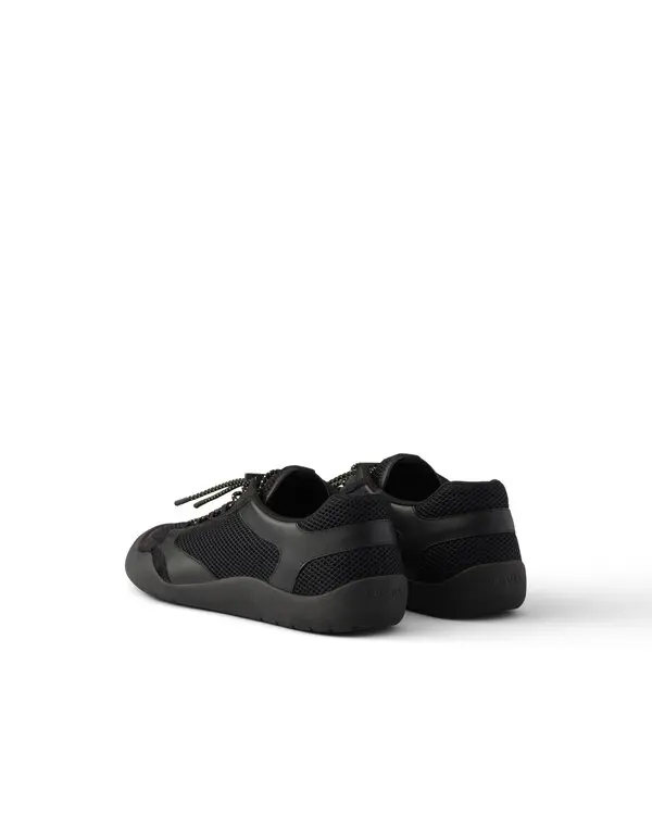 Prada Speedrock Leather And Mesh Sneakers - Black