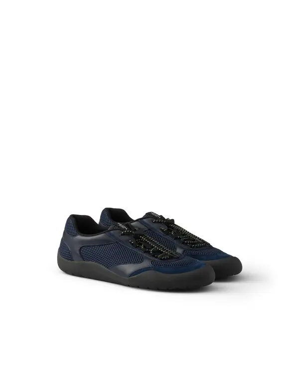 Prada Speedrock Leather And Mesh Sneakers - Navy