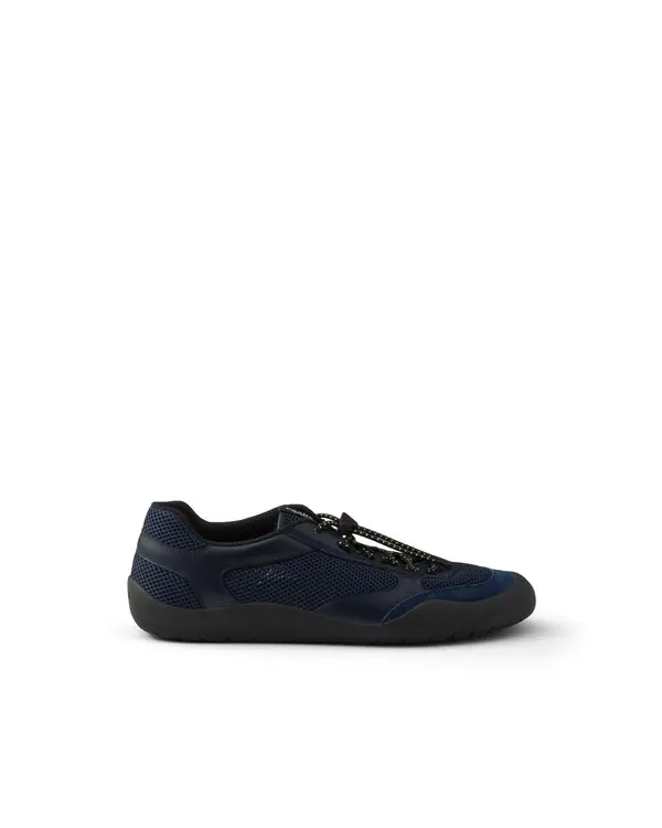 Prada Speedrock Leather And Mesh Sneakers - Navy