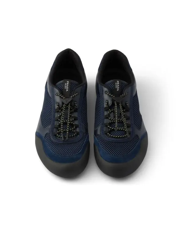 Prada Speedrock Leather And Mesh Sneakers - Navy