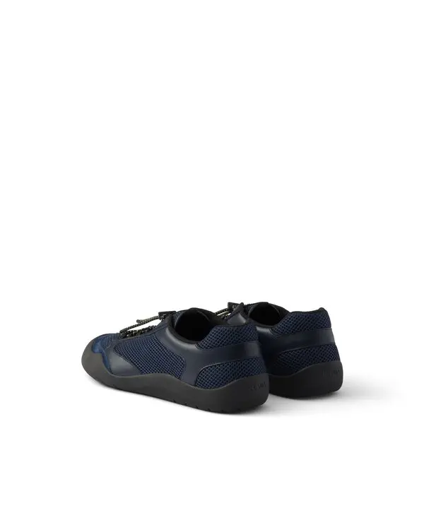 Prada Speedrock Leather And Mesh Sneakers - Navy