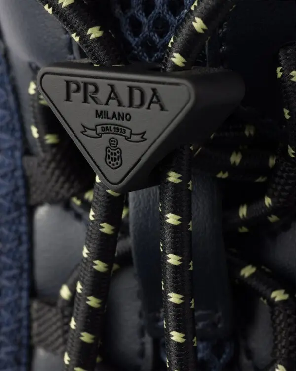 Prada Speedrock Leather And Mesh Sneakers - Navy