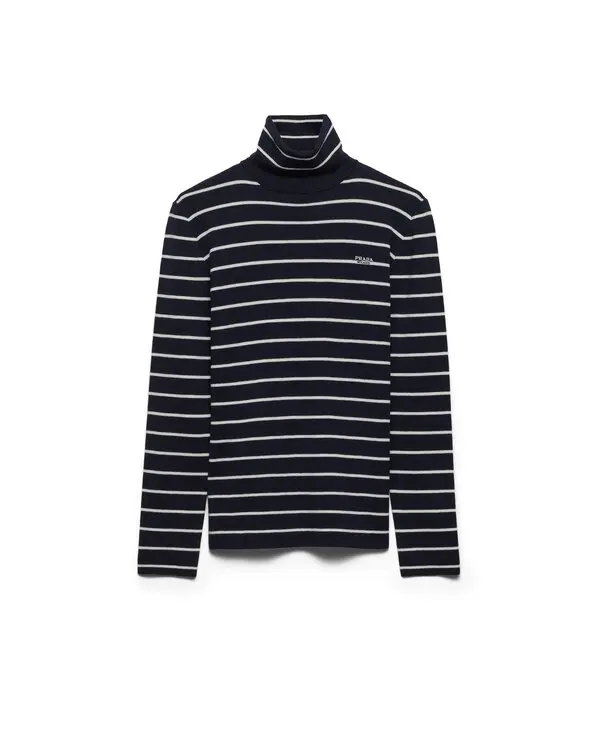 Prada Striped Wool Turtleneck Sweater - Navy