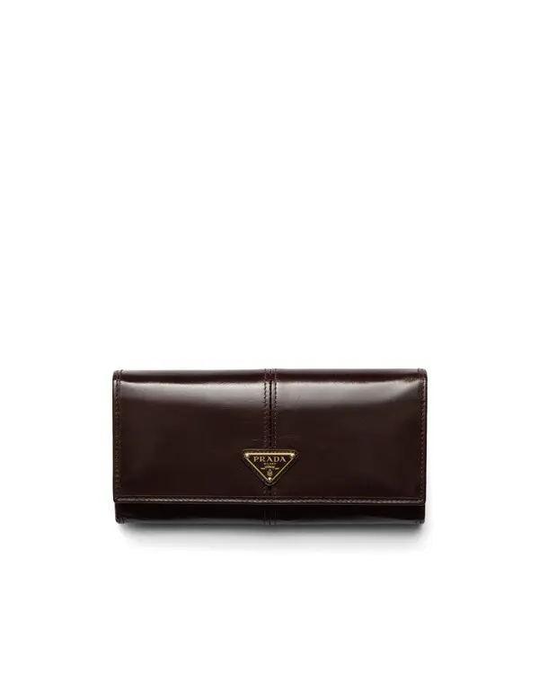 Prada Large Leather Wallet - Dark Brown
