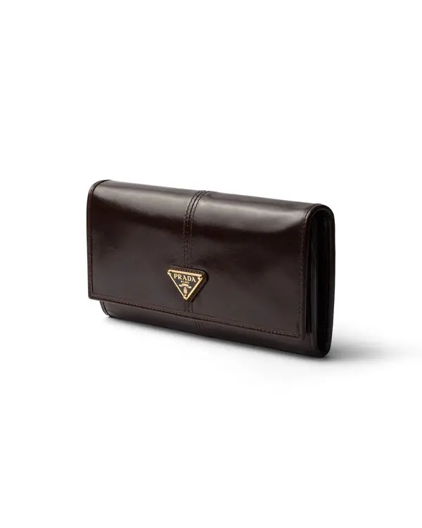 Prada Large Leather Wallet - Dark Brown