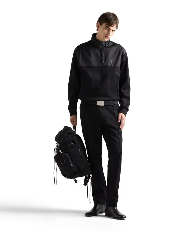 Prada Cotton Fleece Half-zipper Sweatshirt - Black/black
