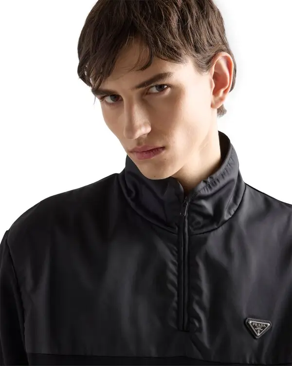 Prada Cotton Fleece Half-zipper Sweatshirt - Black/black