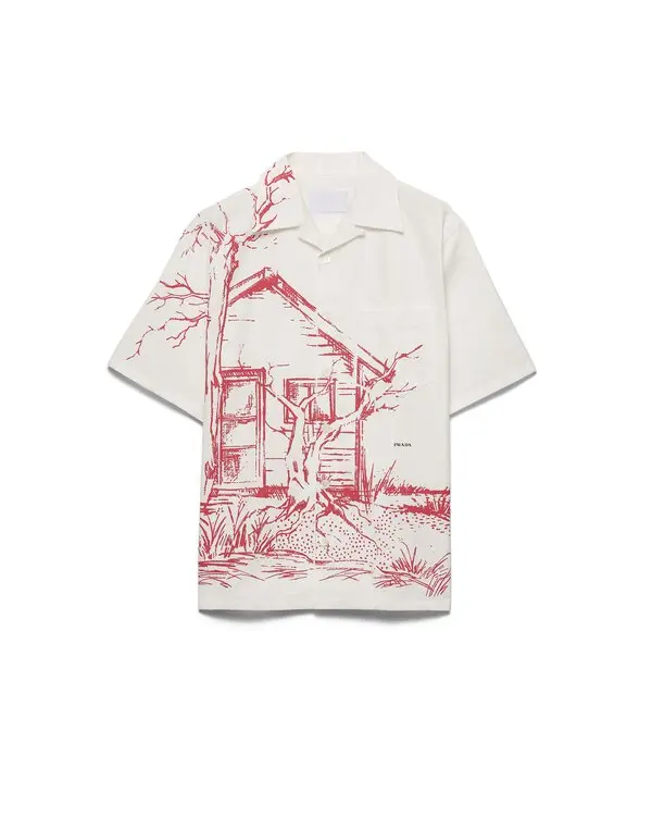 Prada Printed Cotton Bowling Shirt - Red