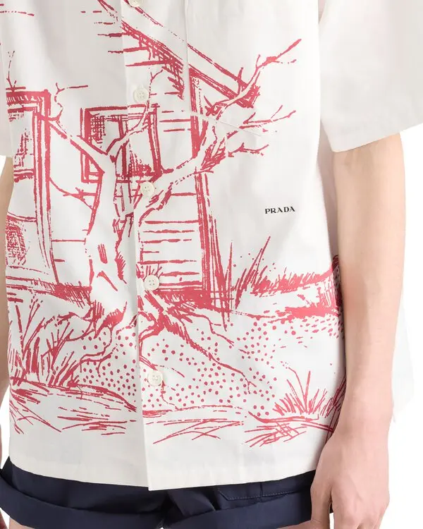 Prada Printed Cotton Bowling Shirt - Red
