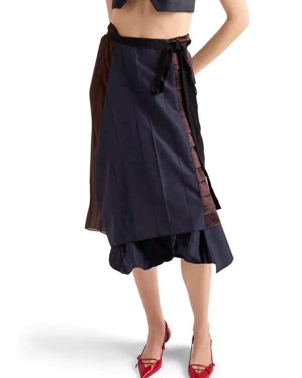 Prada Faille Patchwork Wrap Skirt - Navy