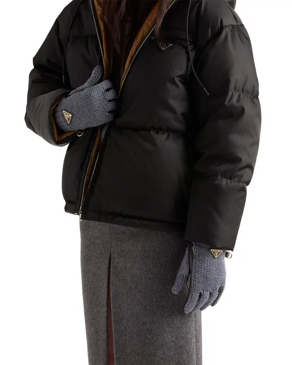 Prada Wool And Nappa Leather Gloves - Slate Gray