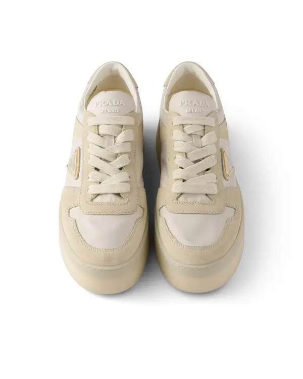 Prada Downtown Re-nylon And Suede Sneakers - Ivory