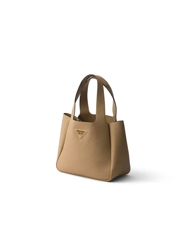 Prada Small Leather Tote Bag - Beige Sable