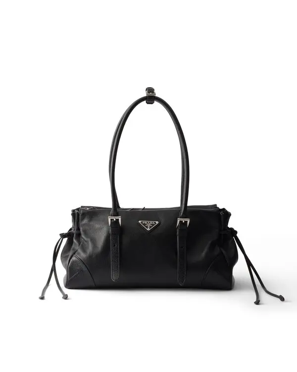 Prada Karin Medium Antiqued Leather Tote Bag - Black
