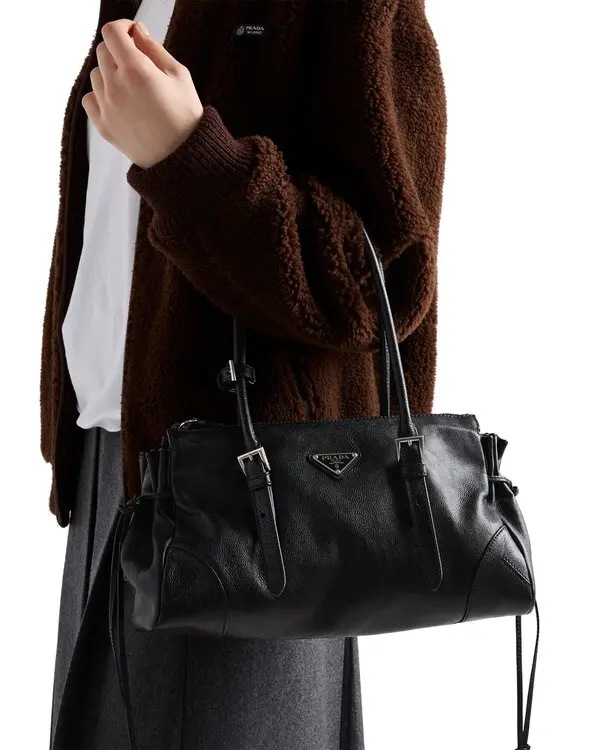 Prada Karin Medium Antiqued Leather Tote Bag - Black
