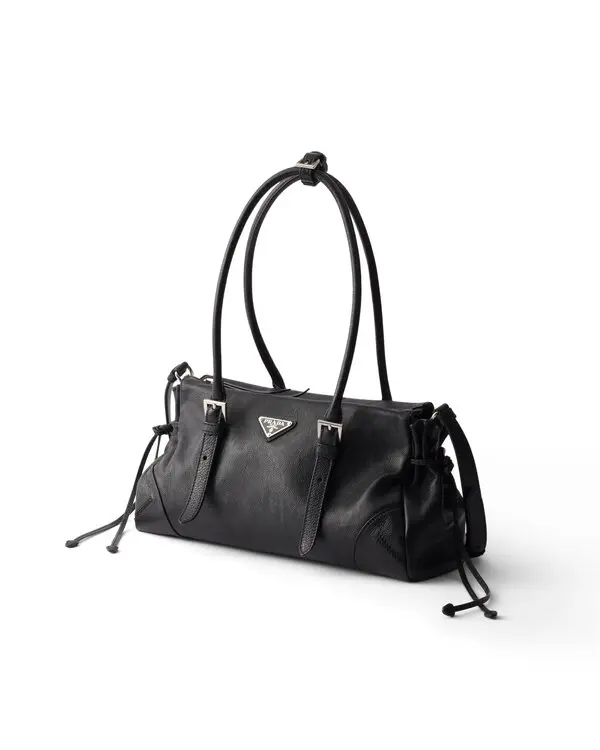Prada Karin Medium Antiqued Leather Tote Bag - Black