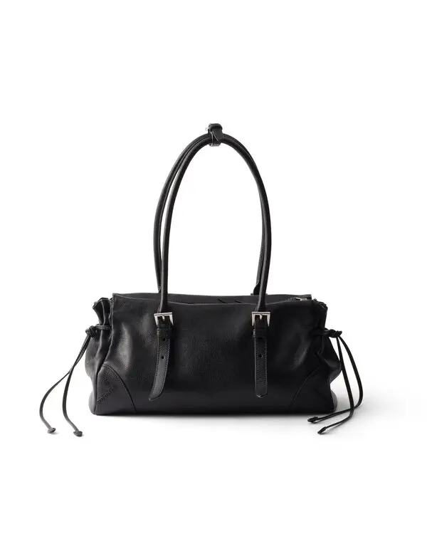 Prada Karin Medium Antiqued Leather Tote Bag - Black