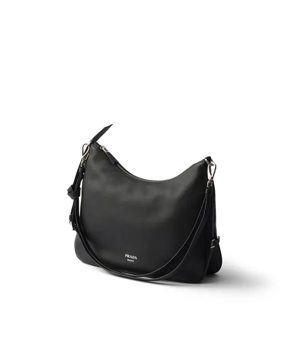 Prada Fold Leather Shoulder Bag - Black