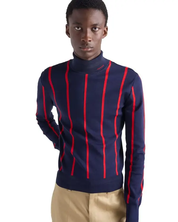 Prada Cotton Turtleneck Sweater - Blue/red