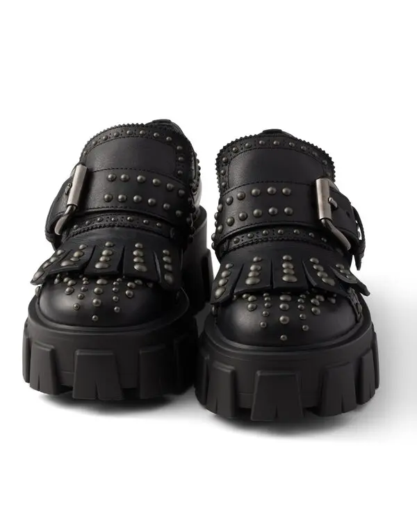 Prada Monolith Studded Leather Loafers