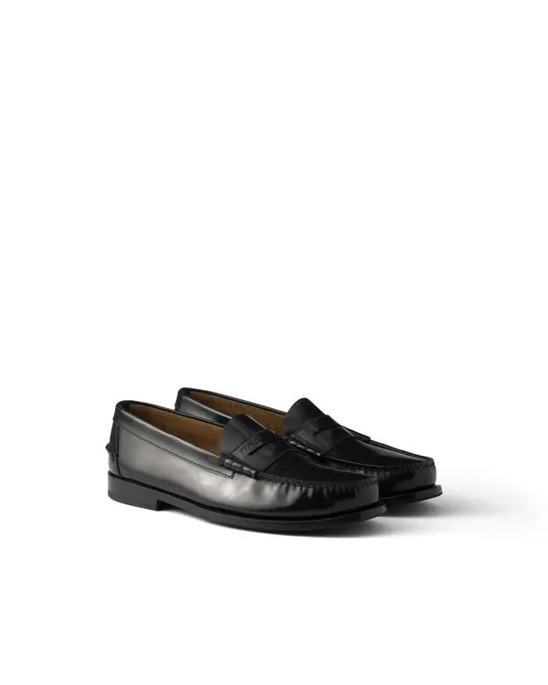 Prada Brushed Leather Loafers - Black