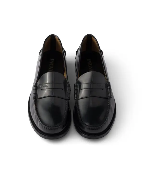 Prada Brushed Leather Loafers - Black