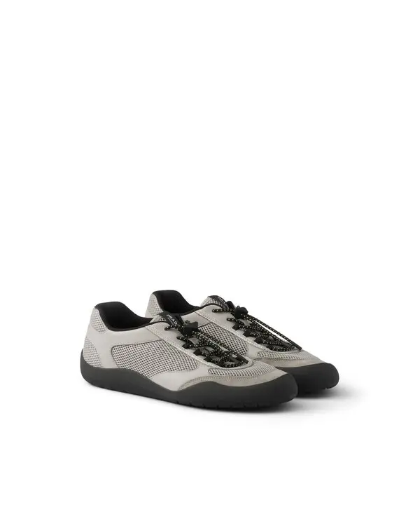 Prada Speedrock Leather And Mesh Sneakers - Grey